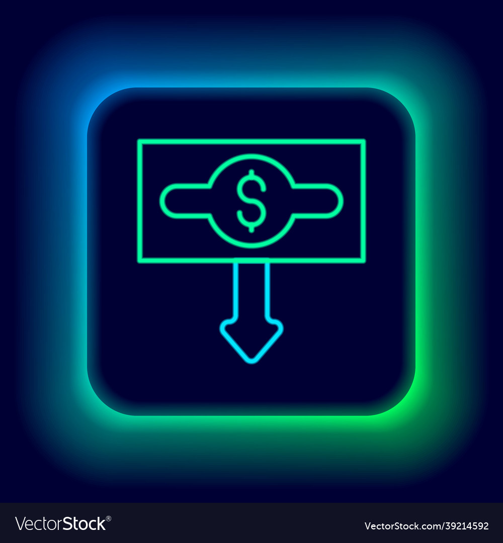 Glowing neon line dollar rate decrease icon Vector Image