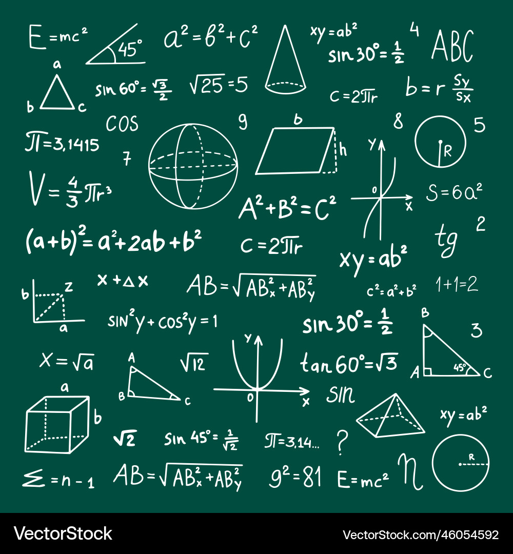 Hand drawn math symbols math symbols on green Vector Image