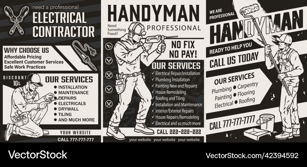 Handyman service advertising banners set Vector Image