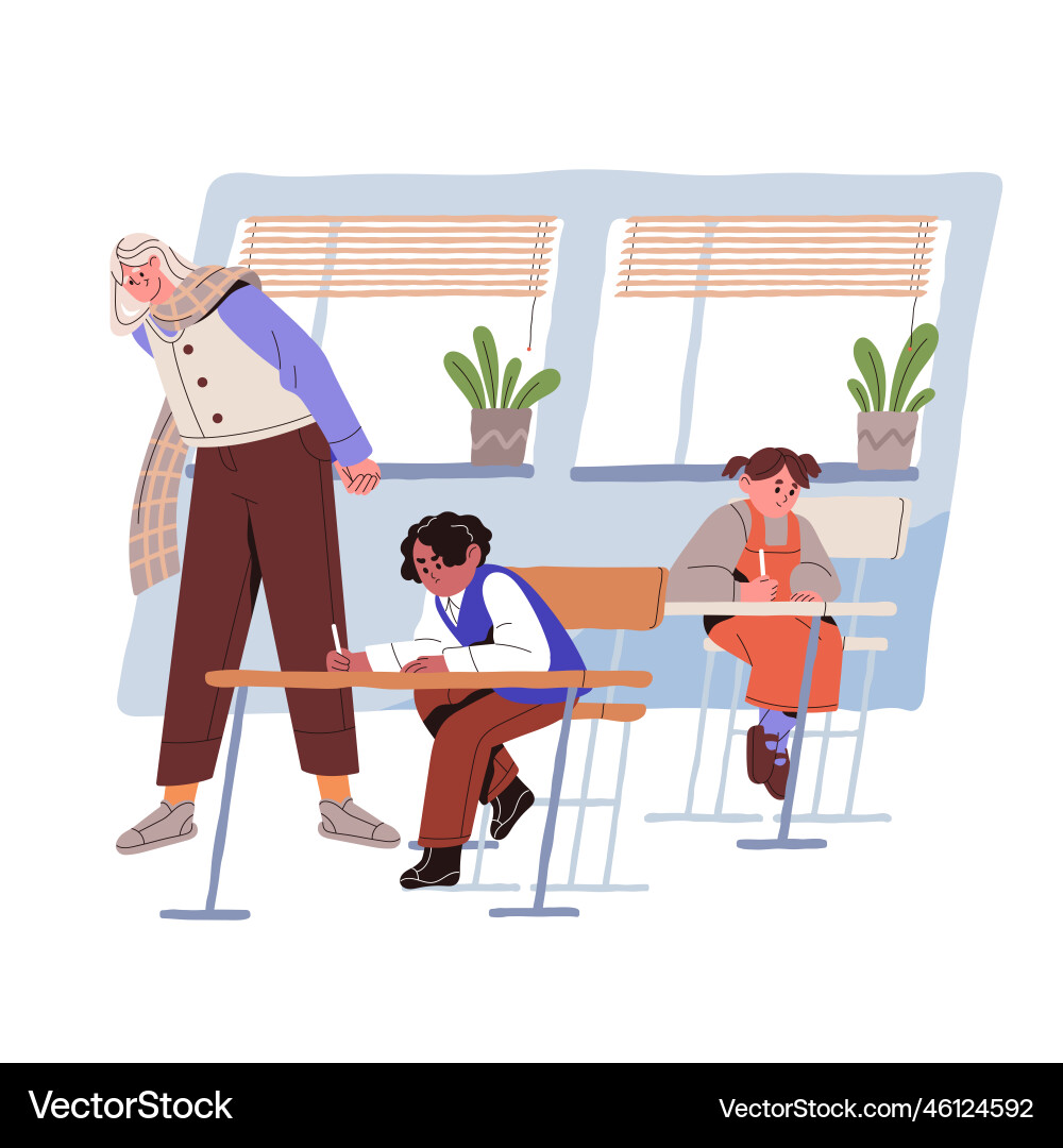 School classroom with kids at desks during test Vector Image