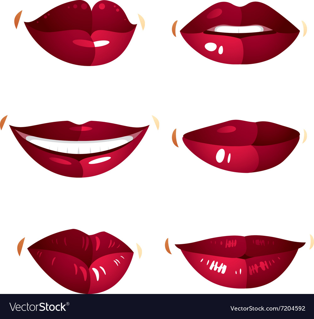Set Of Sexy Female Red Lips Expressing Different Vector Image