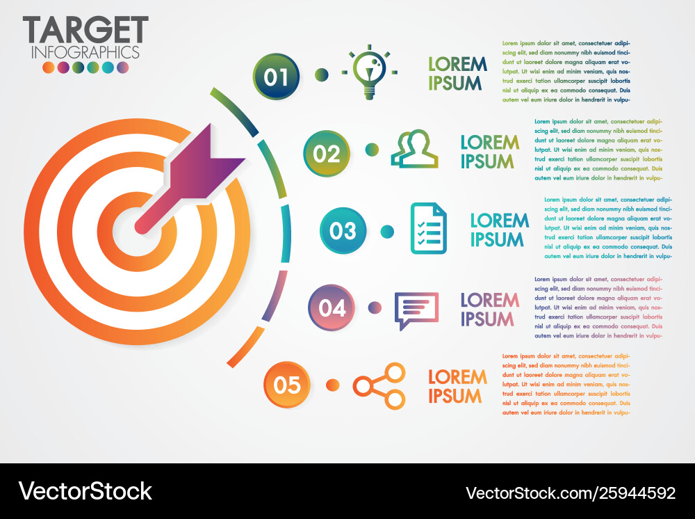 Target infographics 5 steps or options business Vector Image
