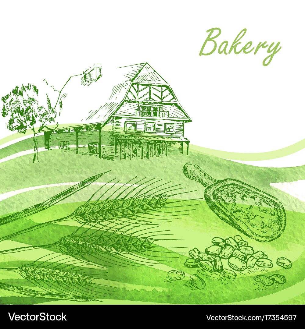 Bakery set hand drawn farm house wheat grain Vector Image