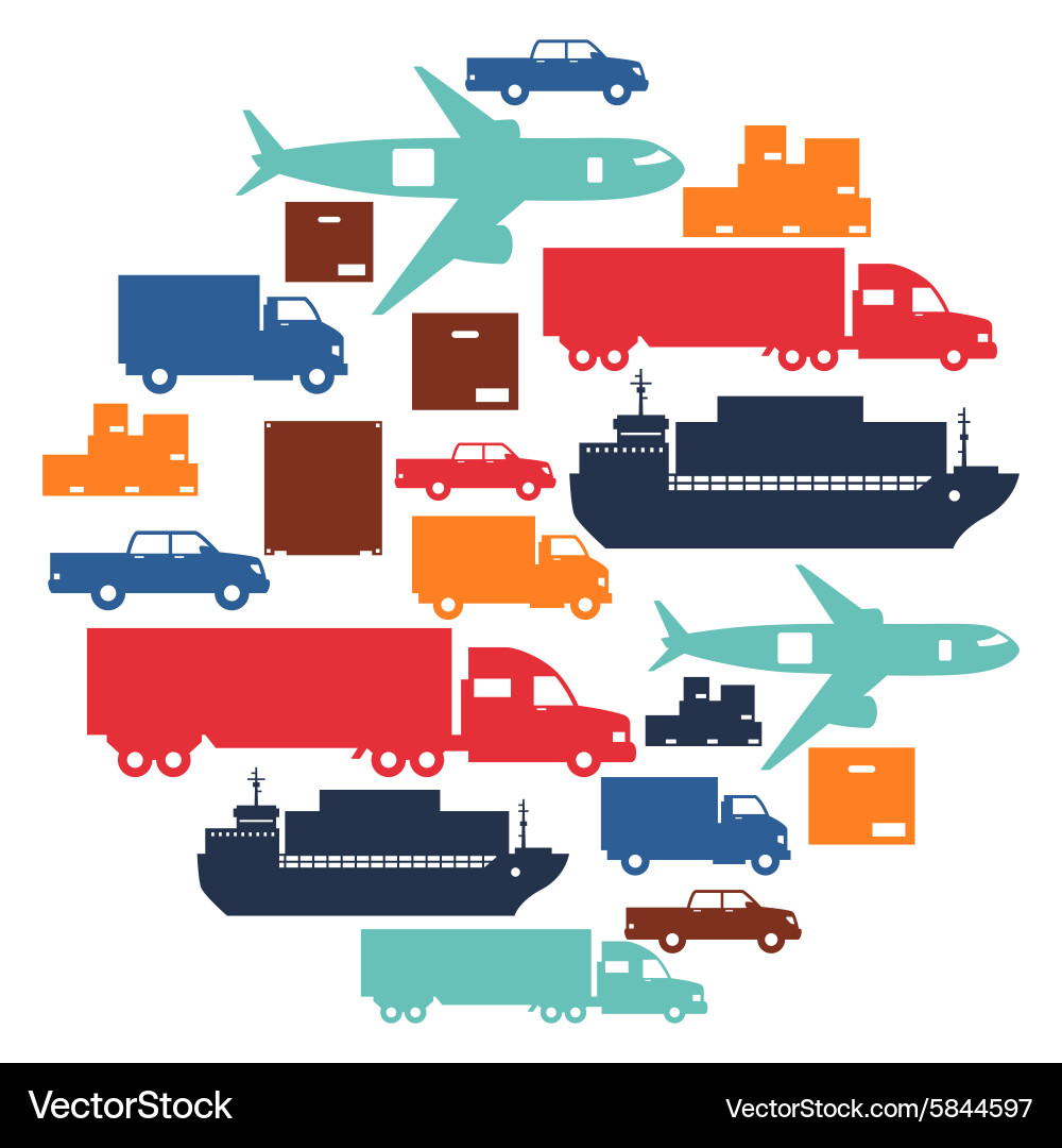 Freight cargo transport icons background in flat Vector Image