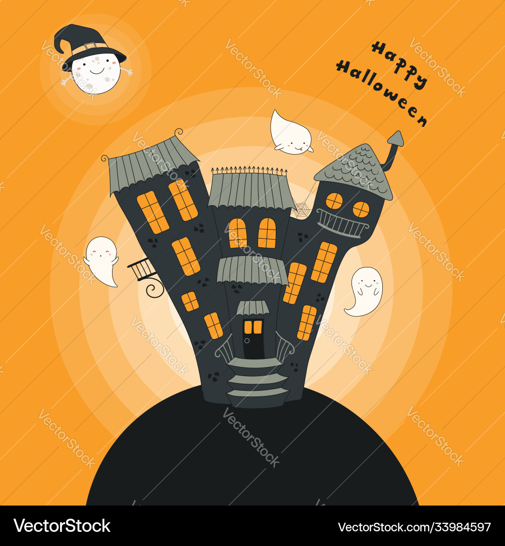 Kawaii haunted house Royalty Free Vector Image