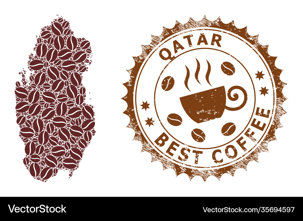 Mosaic map qatar coffee beans and textured Vector Image