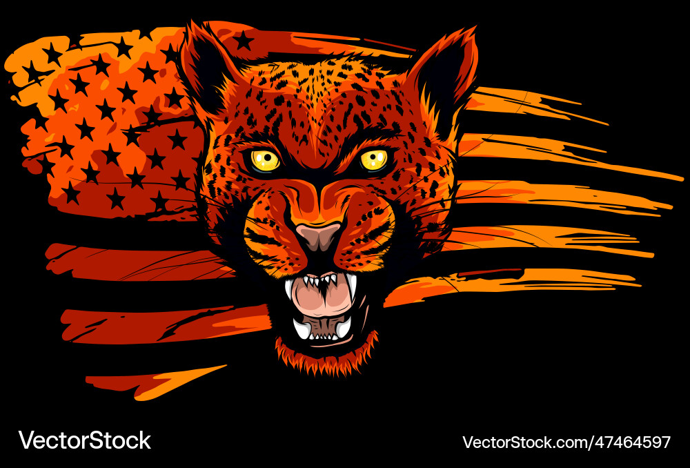 Roaring leopard head with america flag on black Vector Image