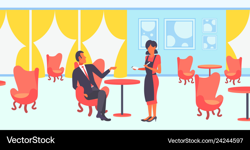 Young waitress taking order from businessman Vector Image