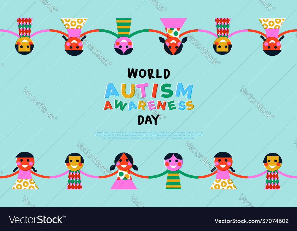 Autism awareness day kid friends group card Vector Image