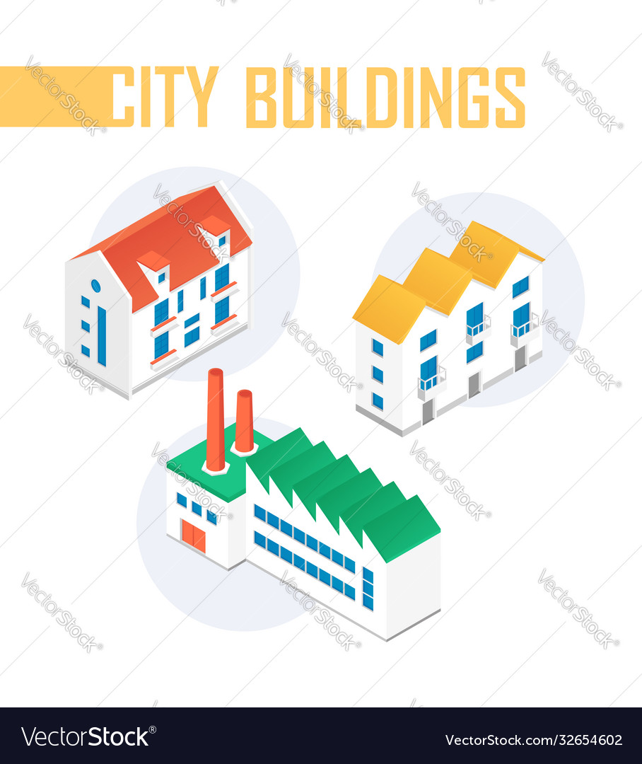 City buildings - modern colorful isometric Vector Image City buildings - modern colorful isometric Vector Image