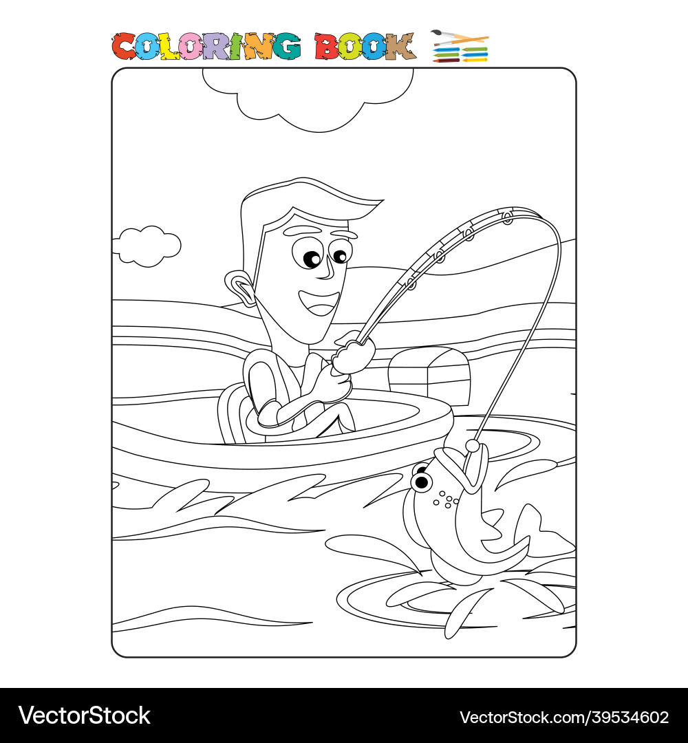 Fisherman coloring page for children Royalty Free Vector