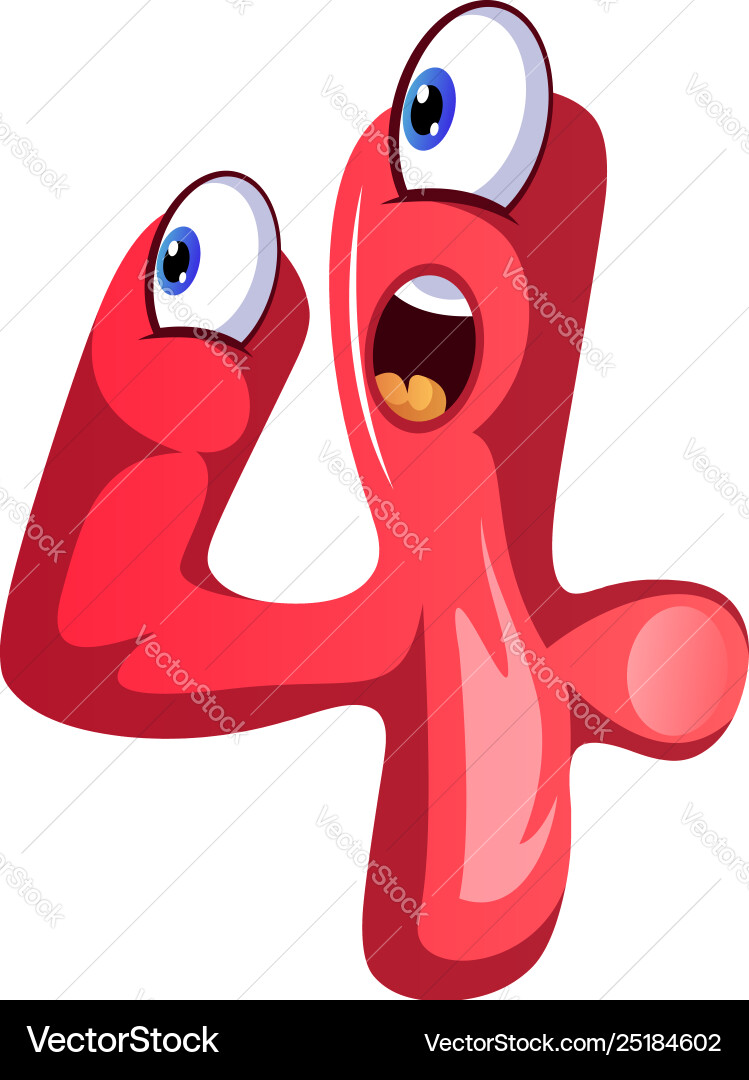 Pink monster in number four shape on white Vector Image