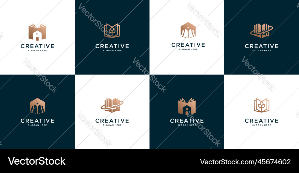 Set of creative bookstore logo design Royalty Free Vector