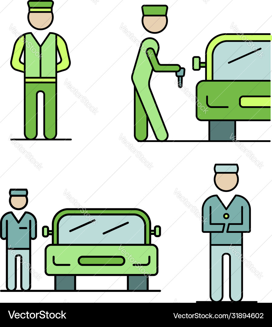 Valet icons set line color Royalty Free Vector Image
