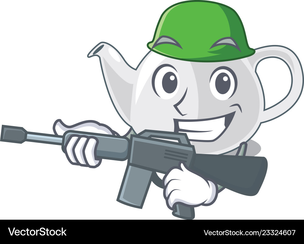 Army porcelain teapot with a pattern cartoon Vector Image