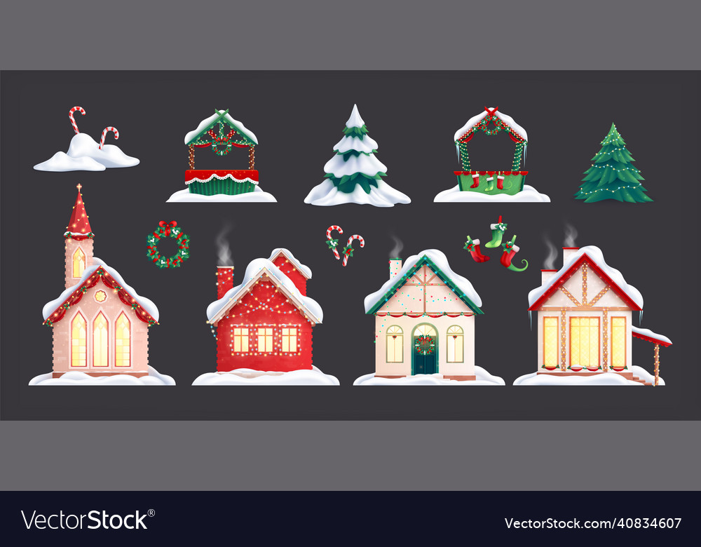 Christmas decorated houses set Royalty Free Vector Image