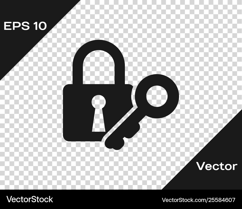 Grey lock and key icon isolated on transparent Vector Image