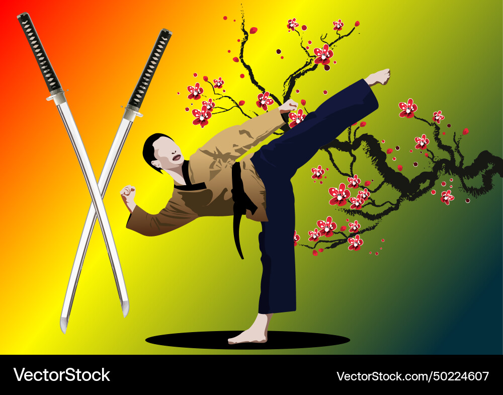 Japan style background with karate image color 3d Vector Image