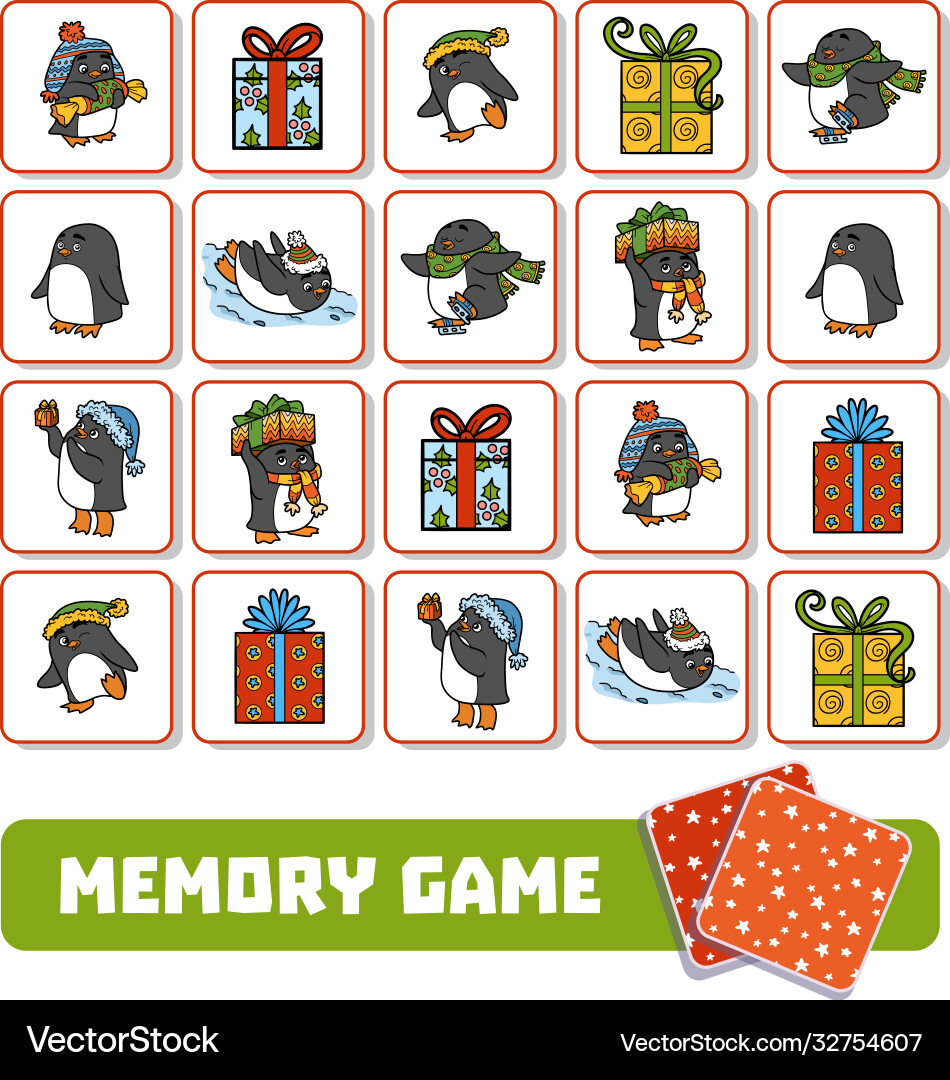 Memory game for children cards with penguins Vector Image