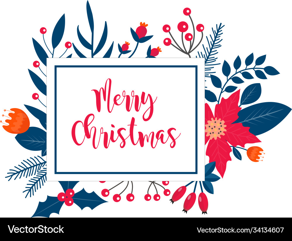 Merry christmas frame banner with winter plants Vector Image