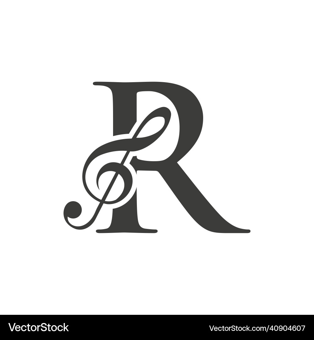Music logo on letter r concept note sign Vector Image