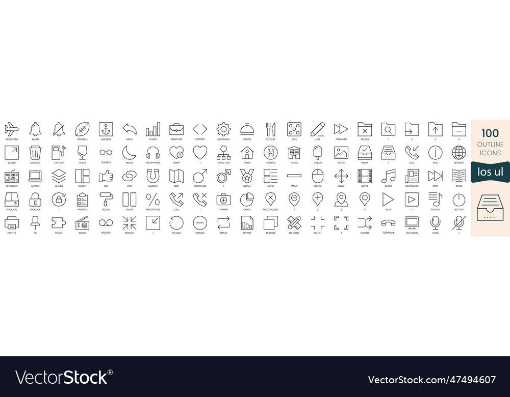 Set of ios ui icons thin outline pack Royalty Free Vector