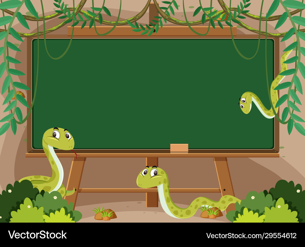 Blackboard template design with rattle snakes in Vector Image