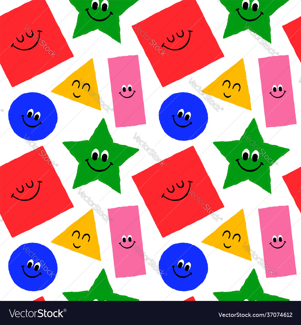 Funny geometric shape cartoon seamless pattern Vector Image
