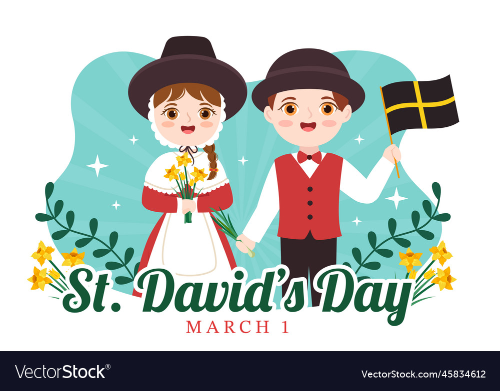 Happy st davids day on march 1 with kids welsh Vector Image