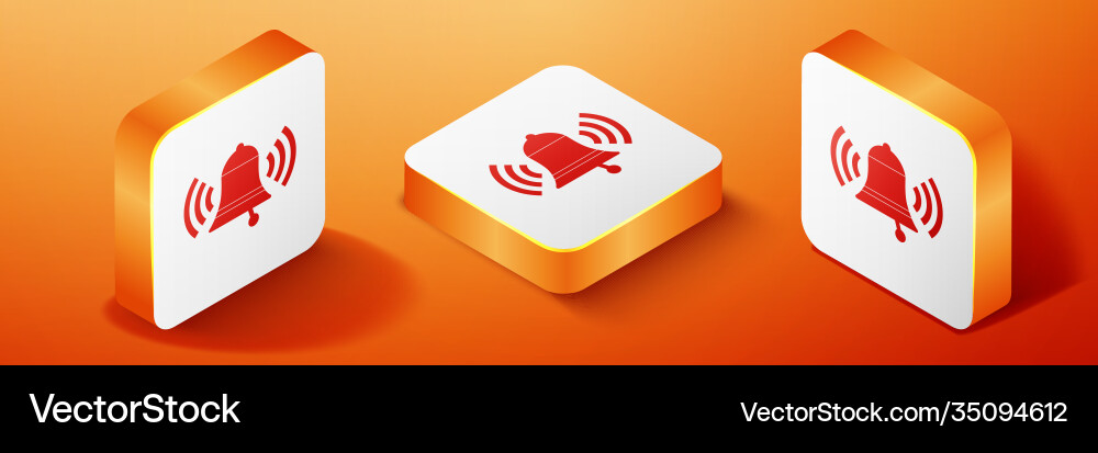 Isometric ringing bell icon isolated on orange Vector Image