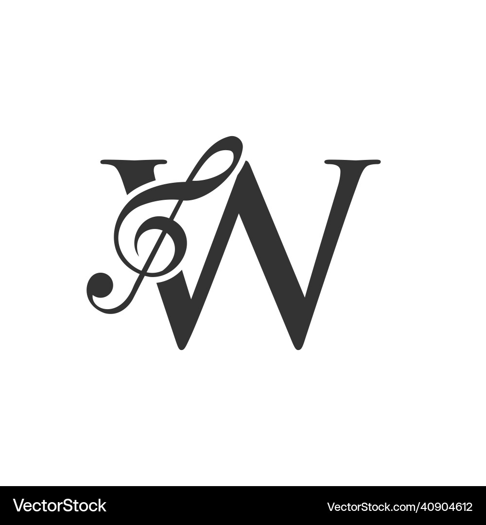 Music logo on letter w concept note sign Vector Image