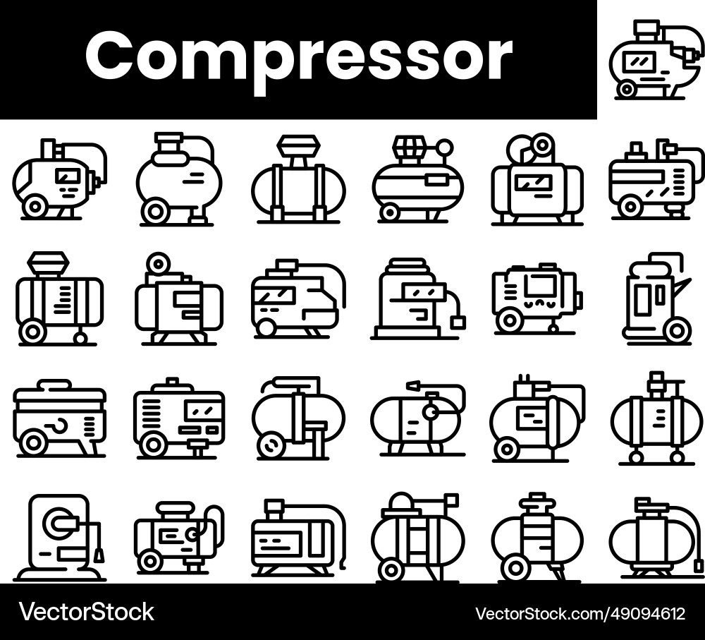 Set of outline compressor icons Royalty Free Vector Image