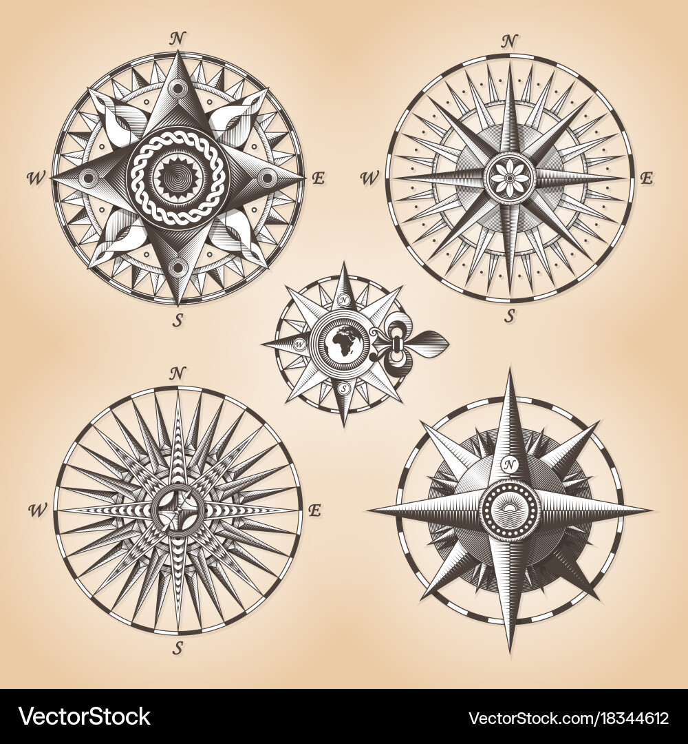 Vintage old antique nautical compass rose Vector Image
