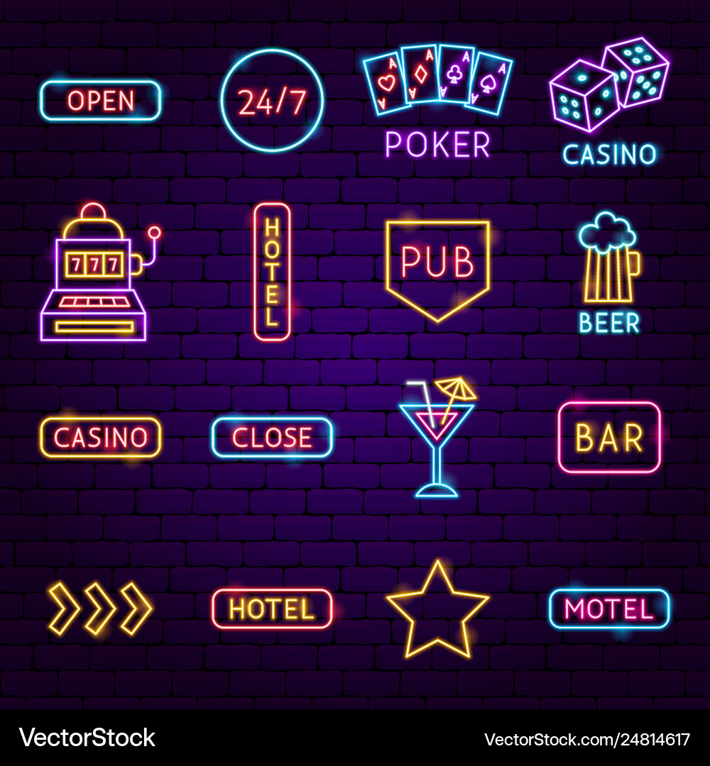 Bar signs neon icons Royalty Free Vector Image