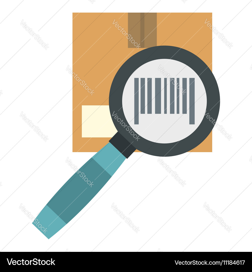 Box and magnifying glass icon flat style Vector Image