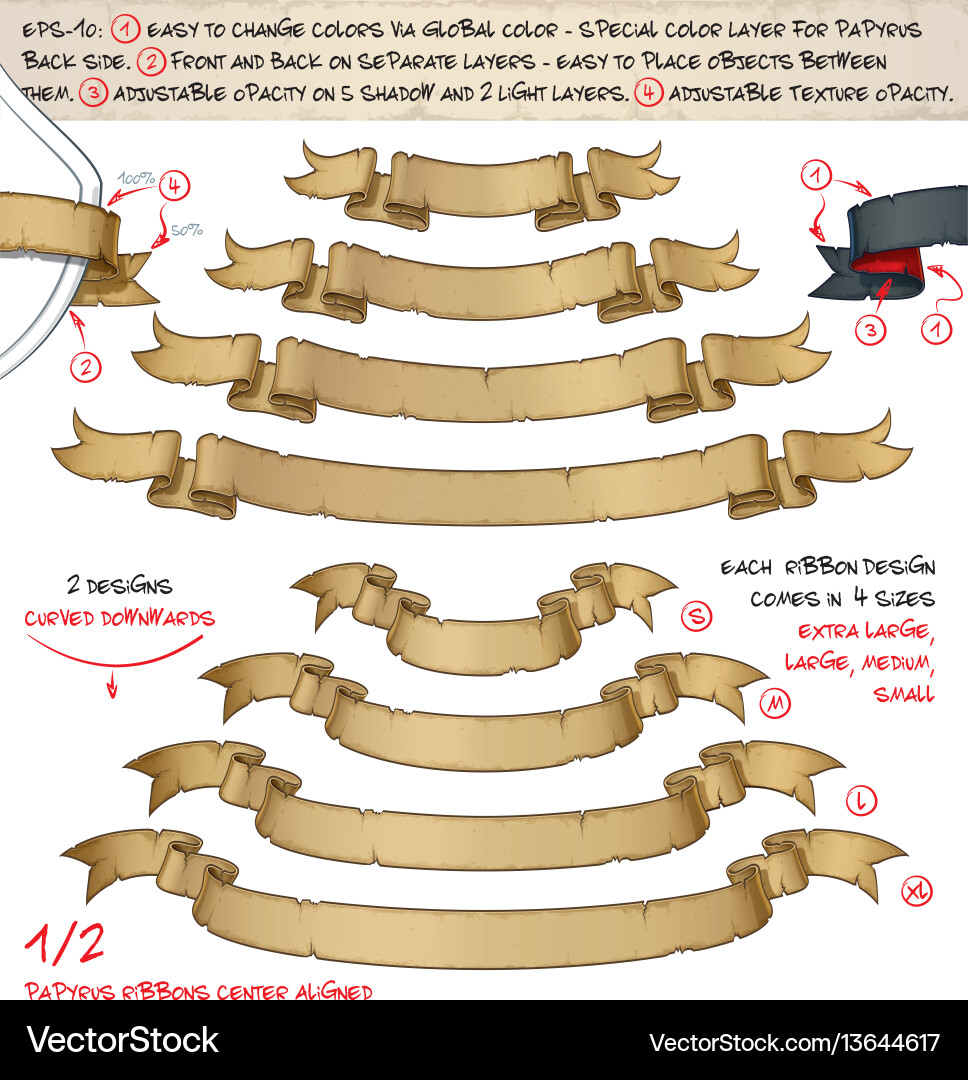 Papyrus ribbons curved downwards two designs by Vector Image