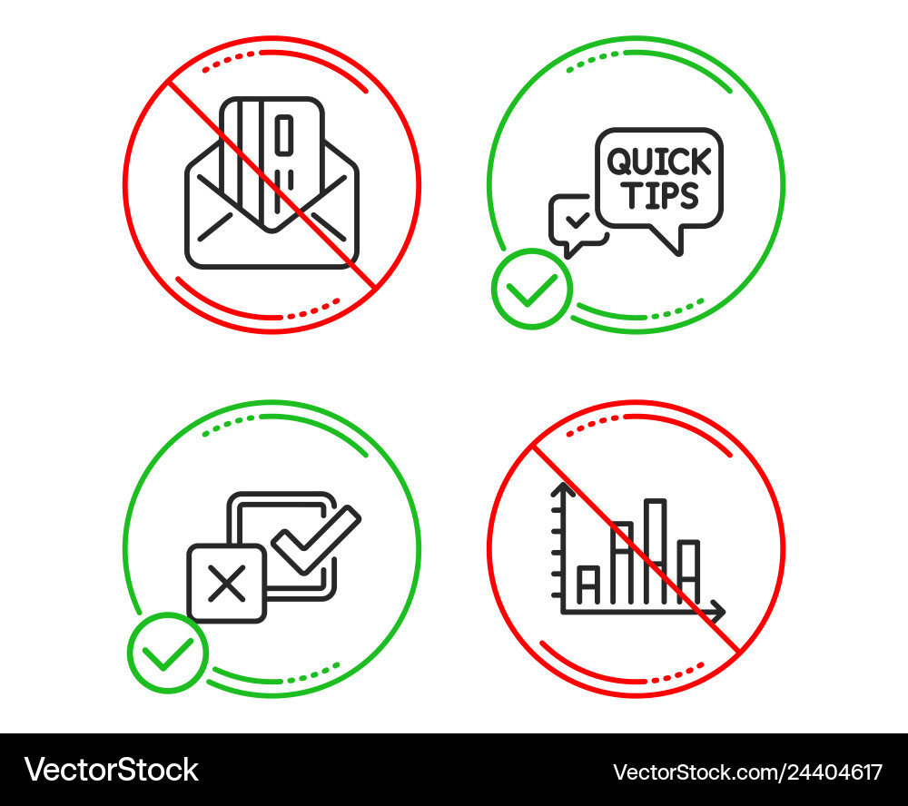 Quick tips checkbox and credit card icons set Vector Image