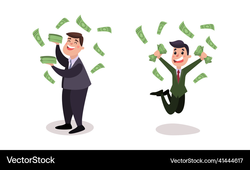 Rich businessman character throwing dollar Vector Image
