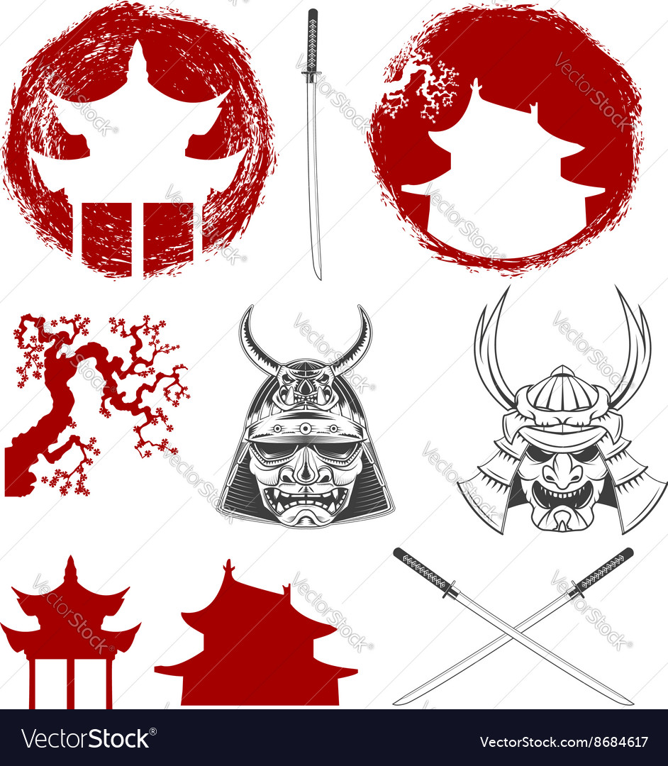 Samurai design elements set Royalty Free Vector Image
