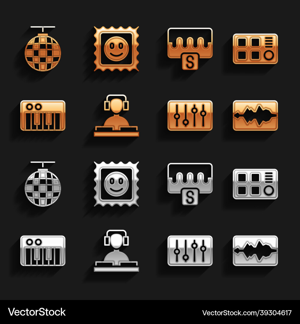 Set dj playing music drum machine music wave Vector Image