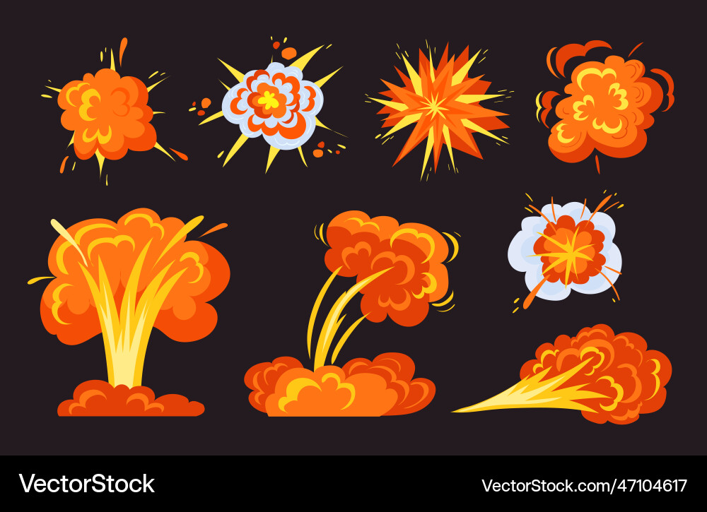 Trendy bright bomb explosions flat pictures Vector Image