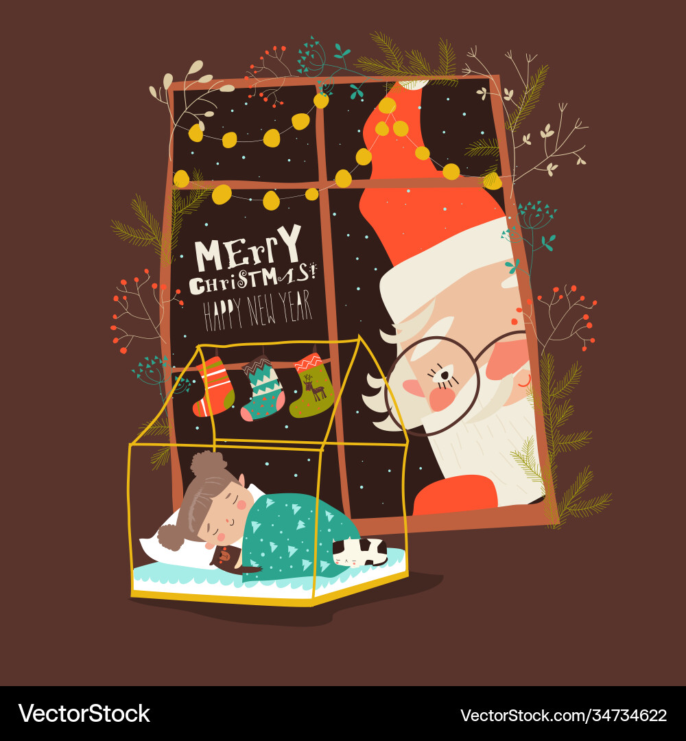 Cartoon santa claus look through window Royalty Free Vector