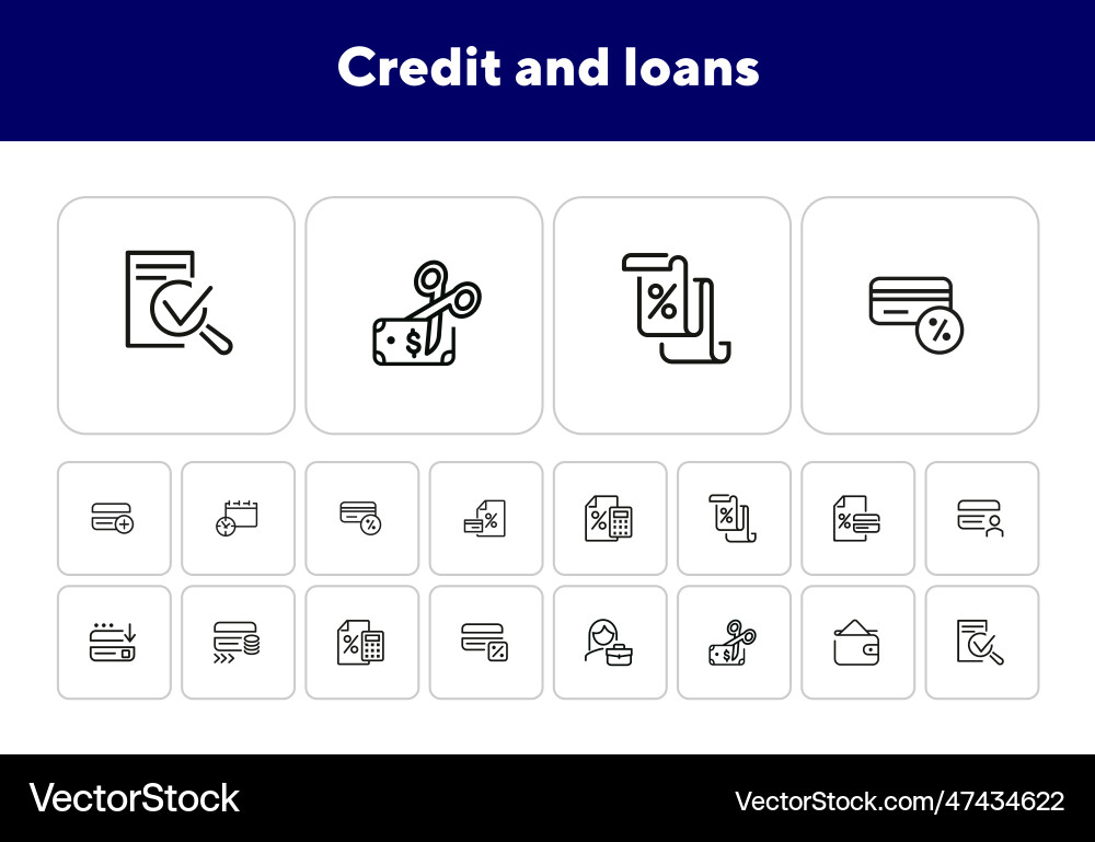 Credit and loans line icon set Royalty Free Vector Image