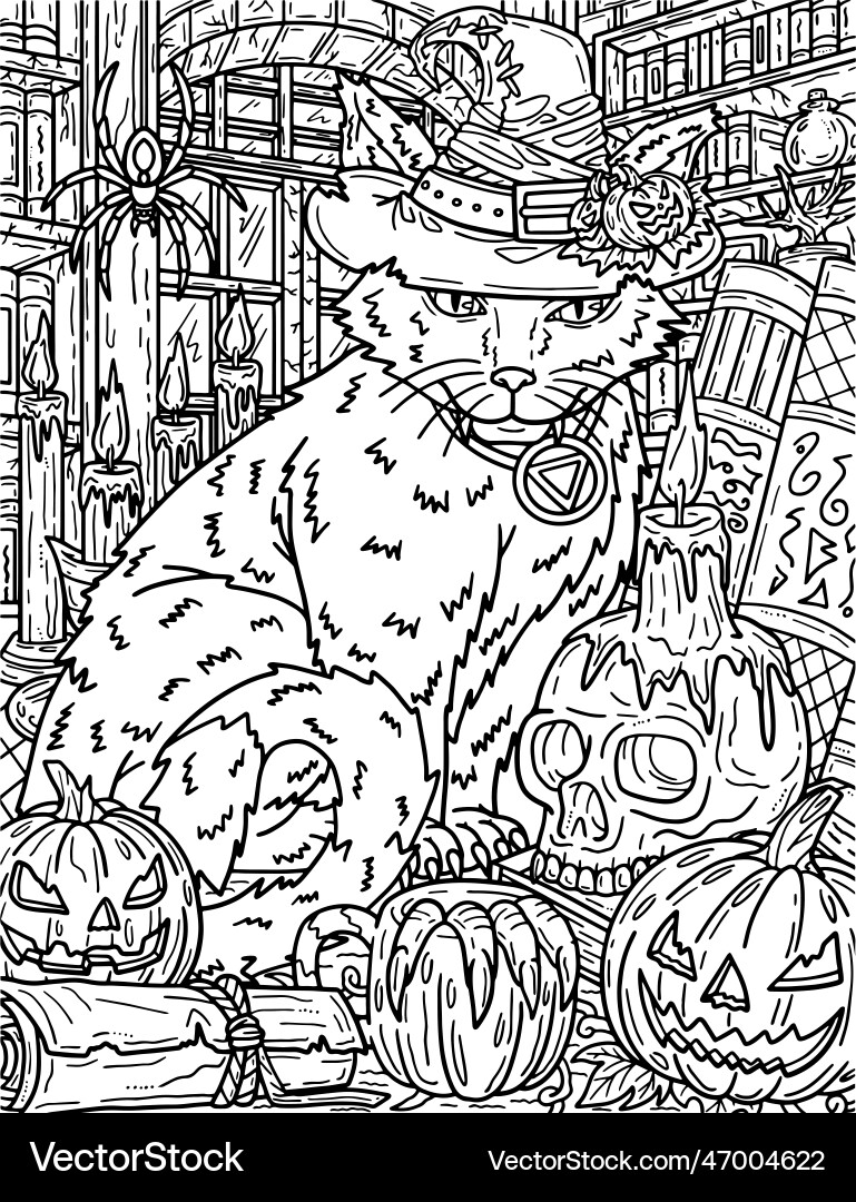 Halloween with hat coloring page for adults Vector Image
