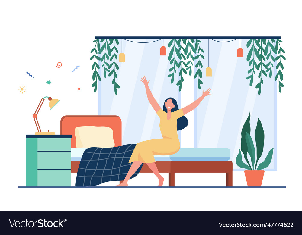 Happy Woman Waking Up In Morning Royalty Free Vector Image