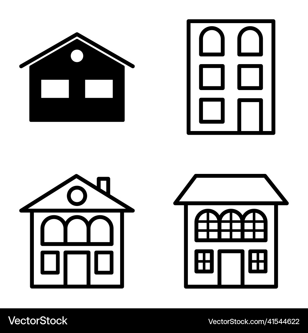 Houses flat icon set isolated on white background Vector Image