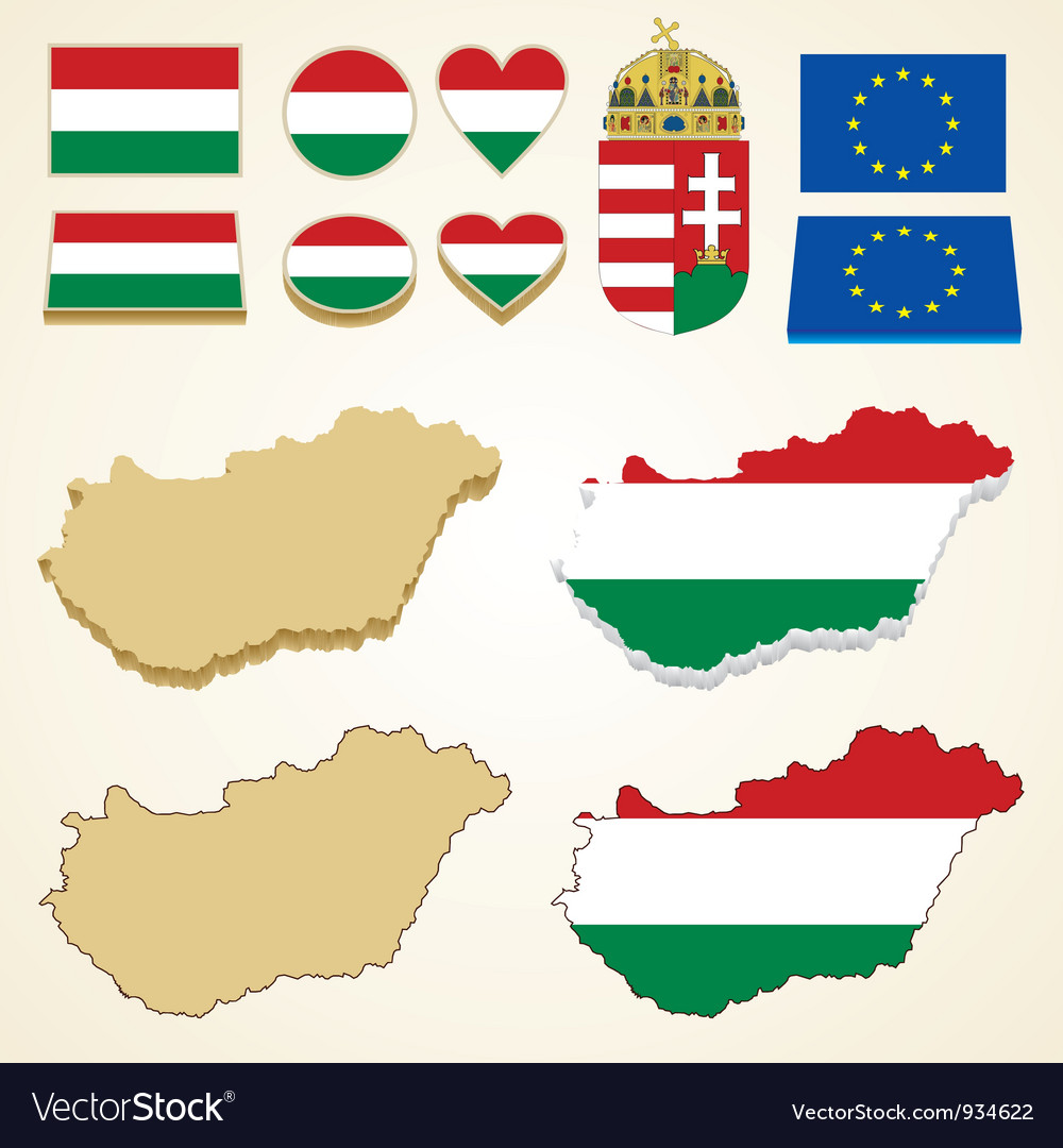 Hungary map flag 3D pack Royalty Free Vector Image