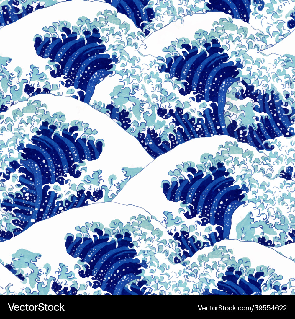 Japanese blue wave pattern remix of artwork Vector Image