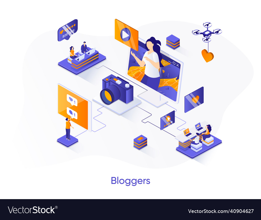 Bloggers isometric web banner Royalty Free Vector Image