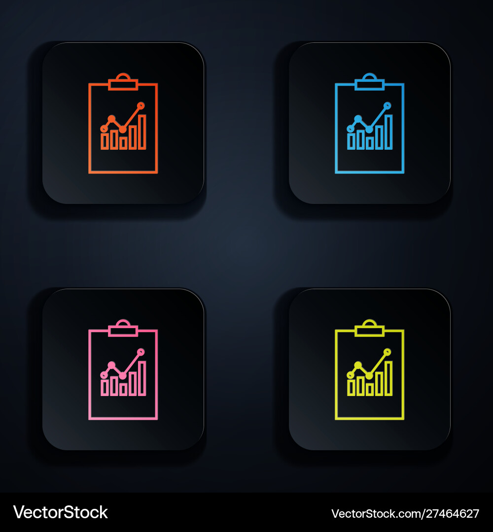 Color neon line clipboard with graph chart icon Vector Image